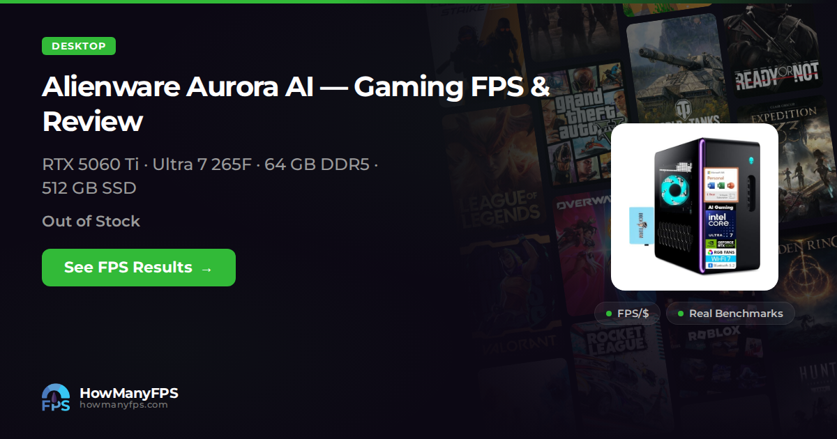 Alienware Aurora AI Gaming PC, RTX 5060 Ti, Ultra 7 265F, 64 GB DDR5 ...