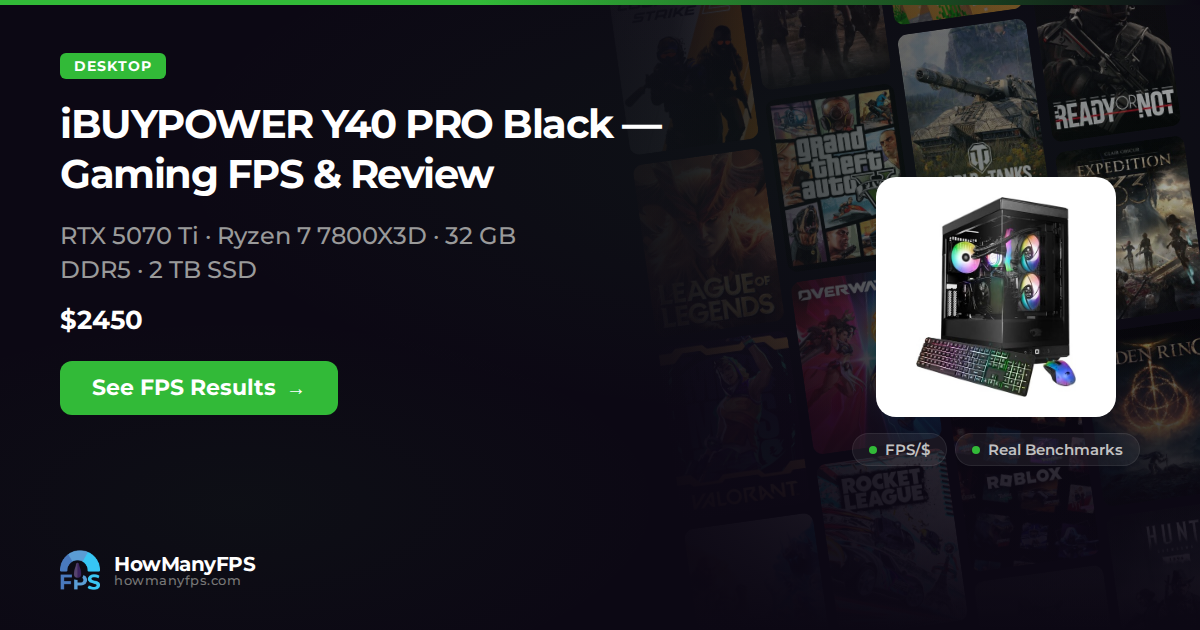 iBUYPOWER Y40 PRO Black Gaming PC, RTX 5070 Ti, Ryzen 7 7800X3D, 32 GB ...