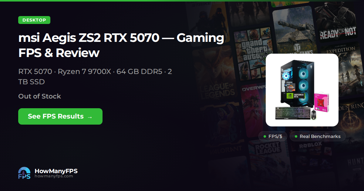 msi Aegis ZS2 RTX 5070 Gaming PC, RTX 5070, Ryzen 7 9700X, 64 GB DDR5 ...