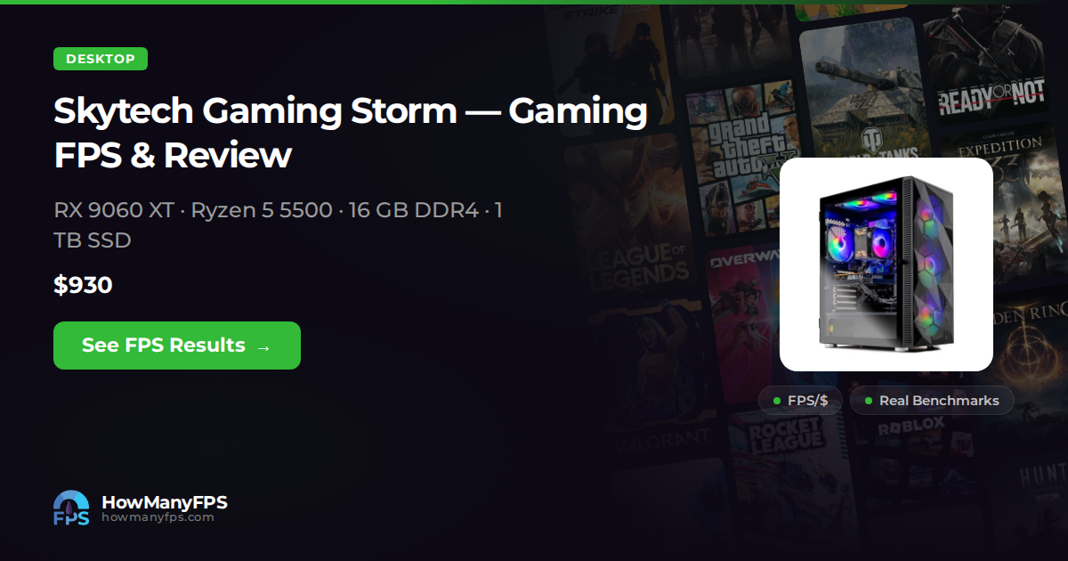 Skytech Gaming Storm Gaming PC, RX 9060 XT, Ryzen 5 5500, 16 GB DDR4, 1 ...