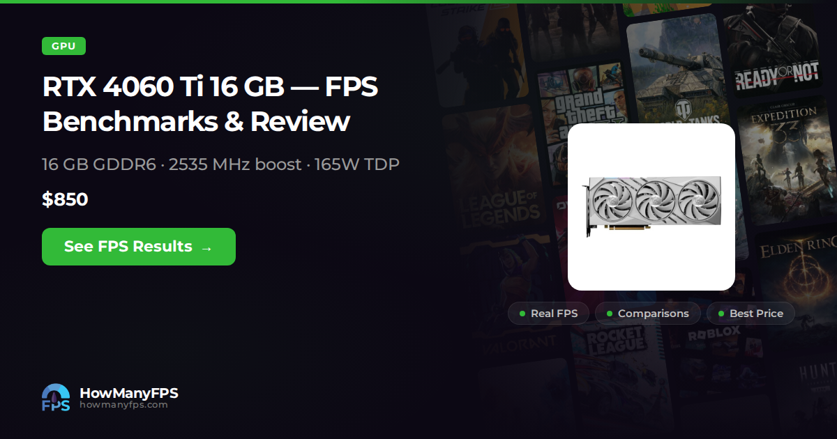 GeForce RTX 4060 Ti 16 GB: FPS, Specs & Benchmarks – HowManyFPS
